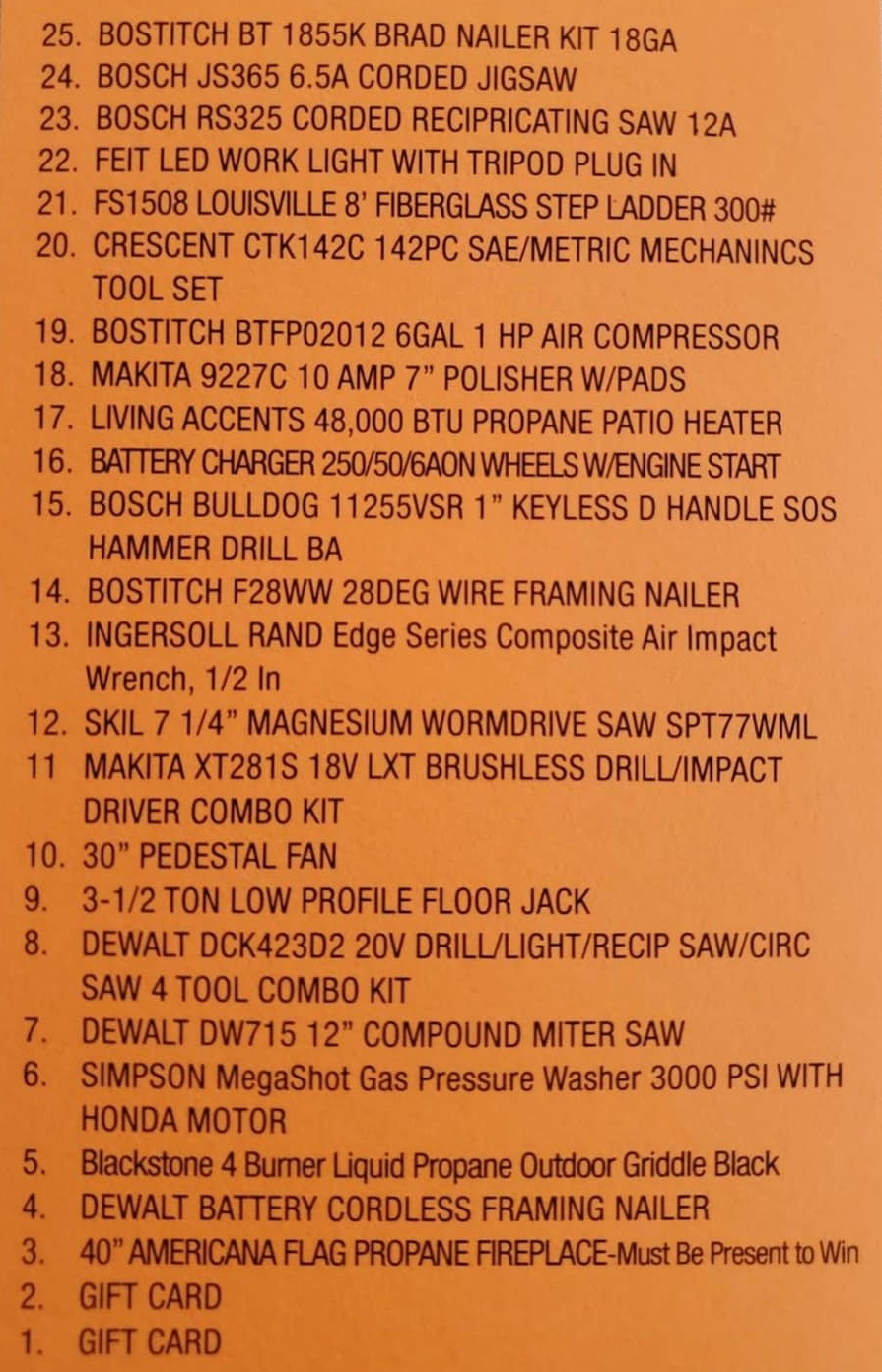 Dauntless Fire Company » 2024 Tool Raffle